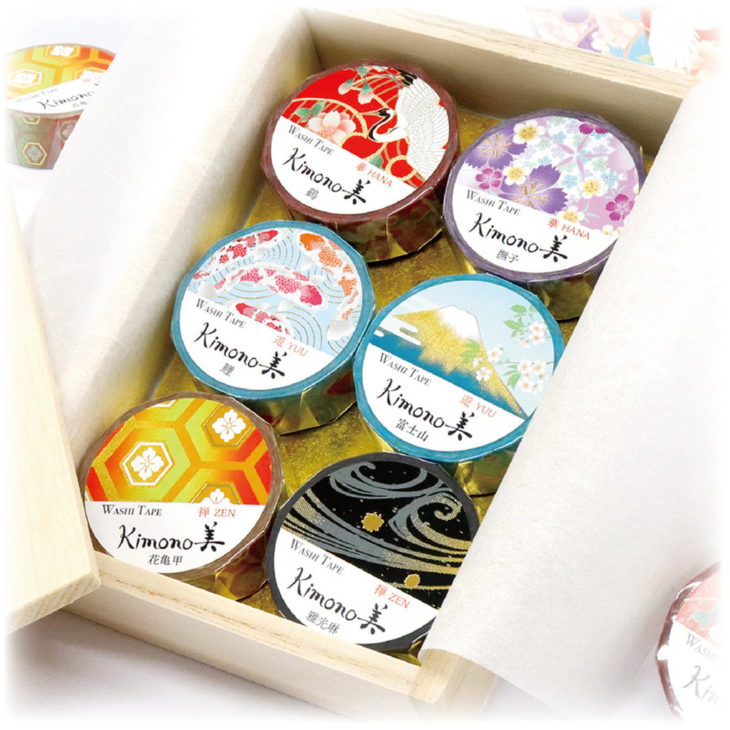 Kimono-bi - Masking Tape Set (6 Rolls in a Paulownia Wood Box) - Washi ...